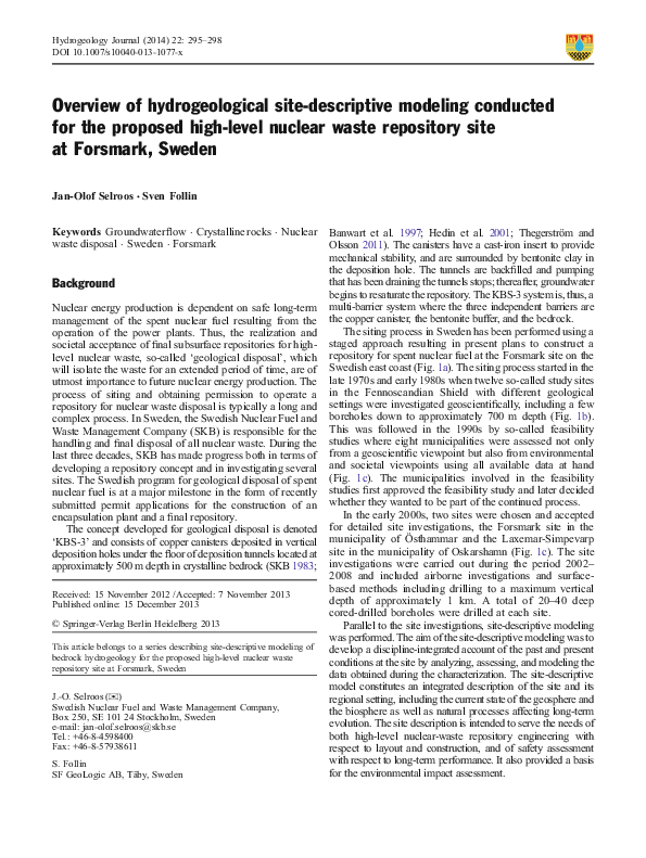 (PDF) Overview of hydrogeological site-descriptive modeling conducted ...
