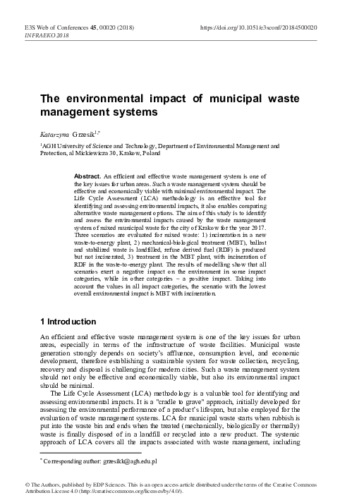 (PDF) The environmental impact of municipal waste management systems