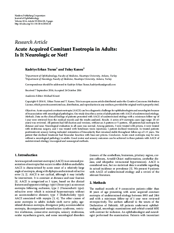 (PDF) Acute Acquired Comitant Esotropia in Adults: Is It Neurologic or Not?