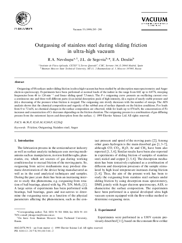 (PDF) Outgassing of stainless steel during sliding friction in ultra ...