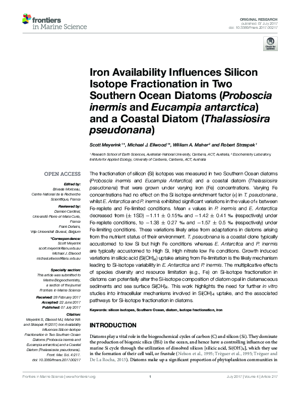 (PDF) Iron Availability Influences Silicon Isotope Fractionation in Two ...