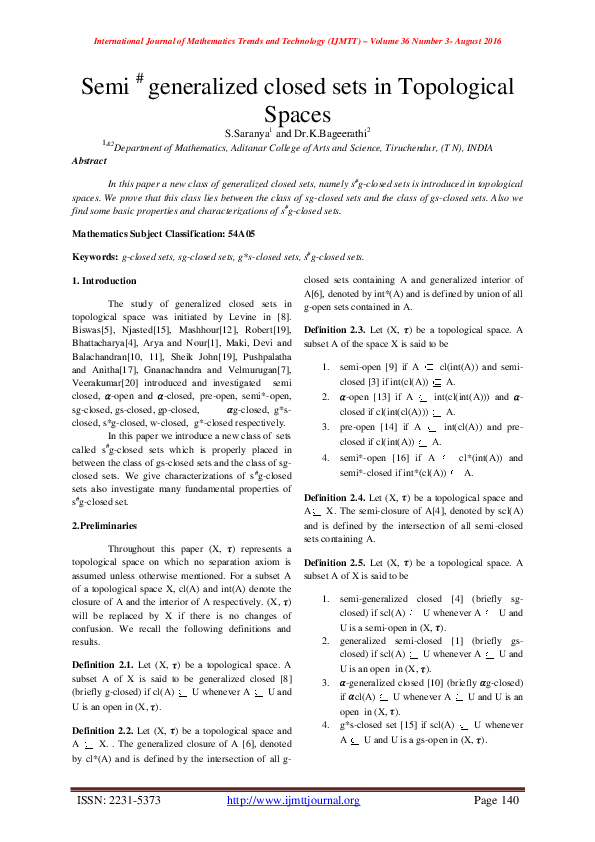 (PDF) Semi # generalized closed sets in Topological Spaces
