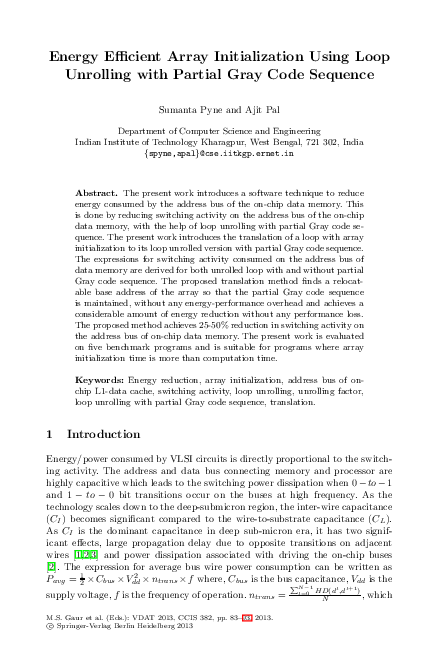 (PDF) Energy Efficient Array Initialization Using Loop Unrolling with Partial Gray Code Sequence