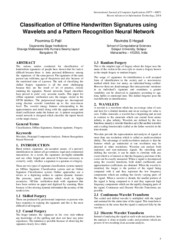 Pdf Classification Of Offline Handwritten Signatures Using Wavelets And A Pattern Recognition