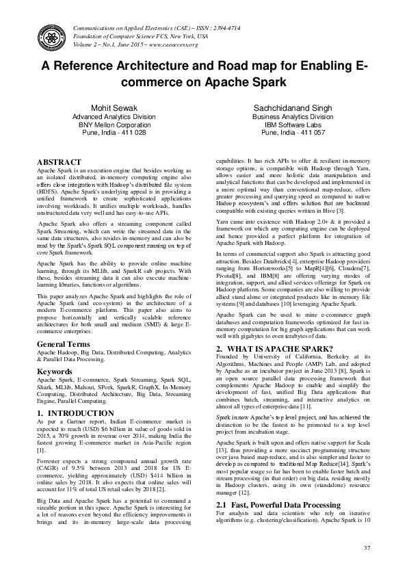 Pdf A Reference Architecture And Road Map For Enabling E Commerce On Apache Spark 
