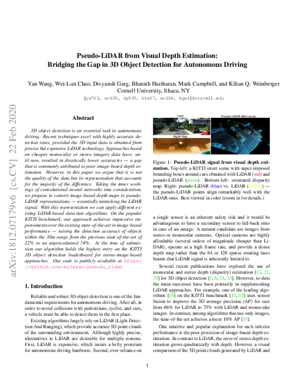 (PDF) Pseudo-LiDAR From Visual Depth Estimation: Bridging the Gap in 3D Object Detection for ...