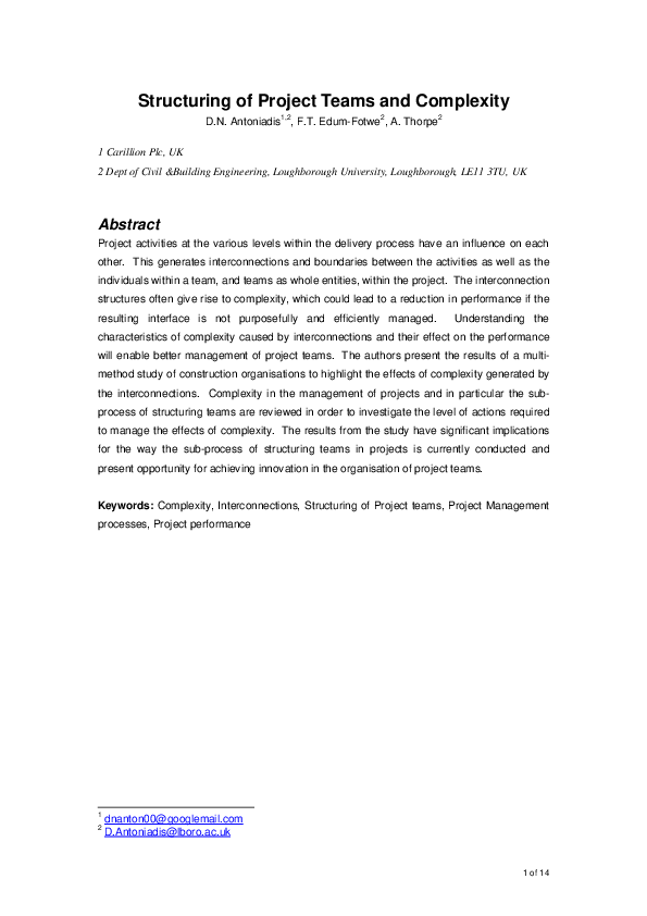 (PDF) Structuring of Project Teams and Complexity