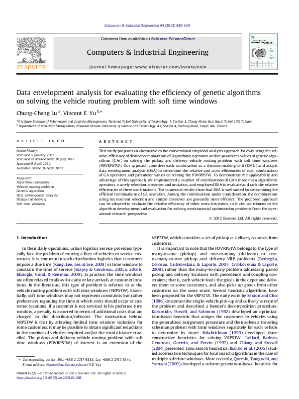 (PDF) Data envelopment analysis for evaluating the efficiency of genetic algorithms on solving ...