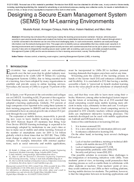 (PDF) Designing a Secure Exam Management System (SEMS) for M-Learning ...
