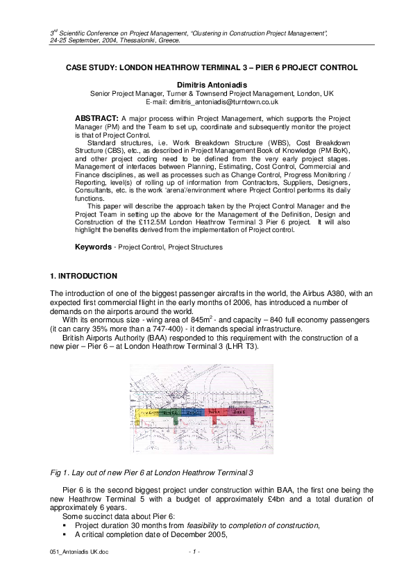 (PDF) Case Study: London Heathrow Terminal 3 – Pier 6 Project Control