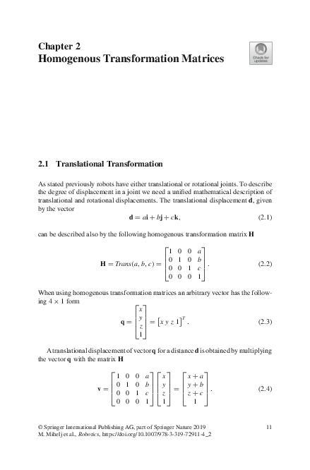 (PDF) Homogenous transformation matrices