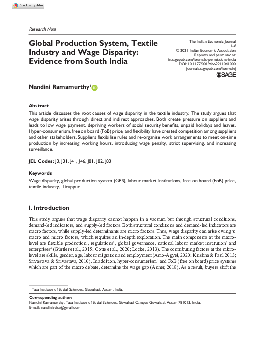 (PDF) Global Production System, Textile Industry and Wage Disparity ...