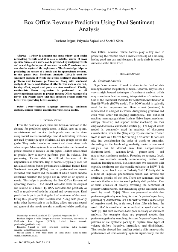 (PDF) Box Office Revenue Prediction Using Dual Sentiment Analysis