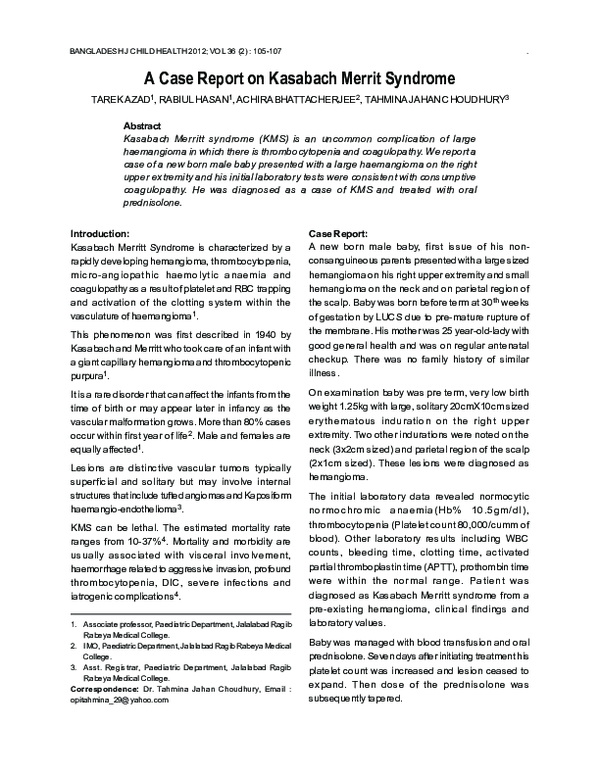 (PDF) A Case Report on Kasabach Merrit Syndrome