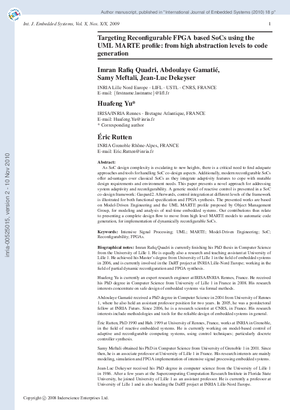 Pdf Targeting Reconfigurable Fpga Based Socs Using The Uml Marte Profile From High