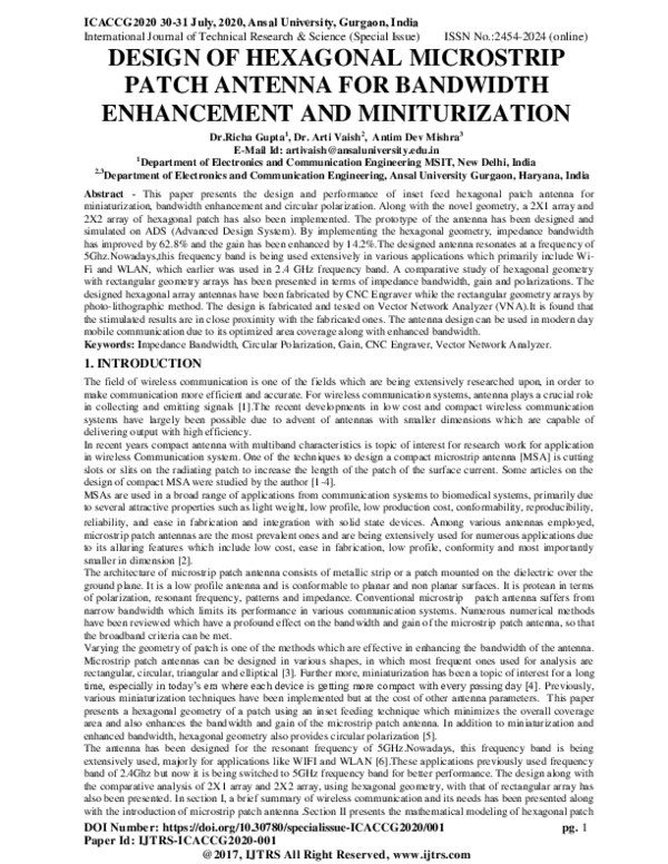 (PDF) Design of Hexagonal Microstrip Patch Antenna for Bandwidth ...