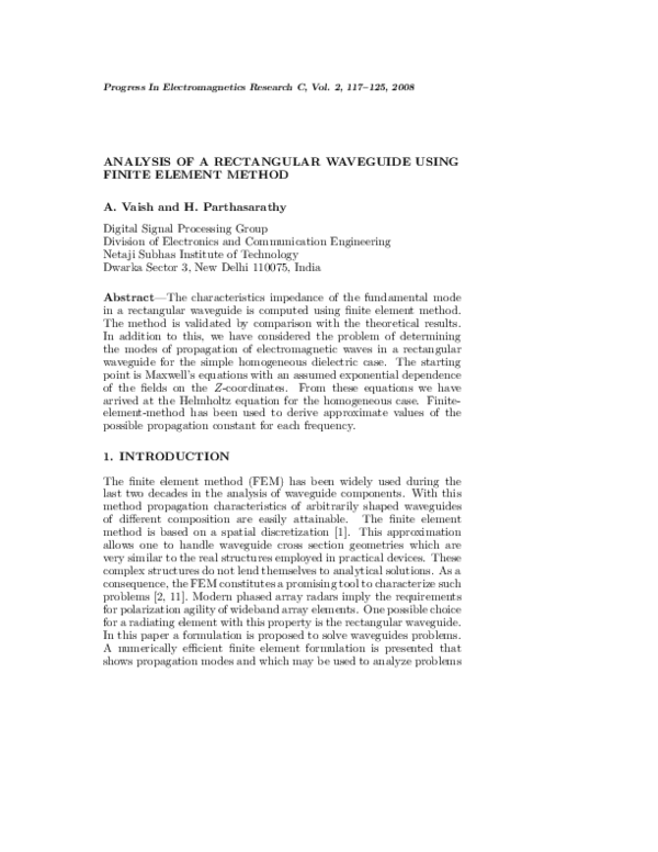 Pdf Analysis Of A Rectangular Waveguide Using Finite Element Method