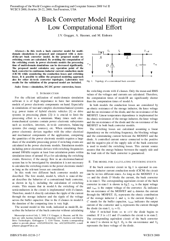 (PDF) A Buck Converter Model Requiring Low Computational Effort