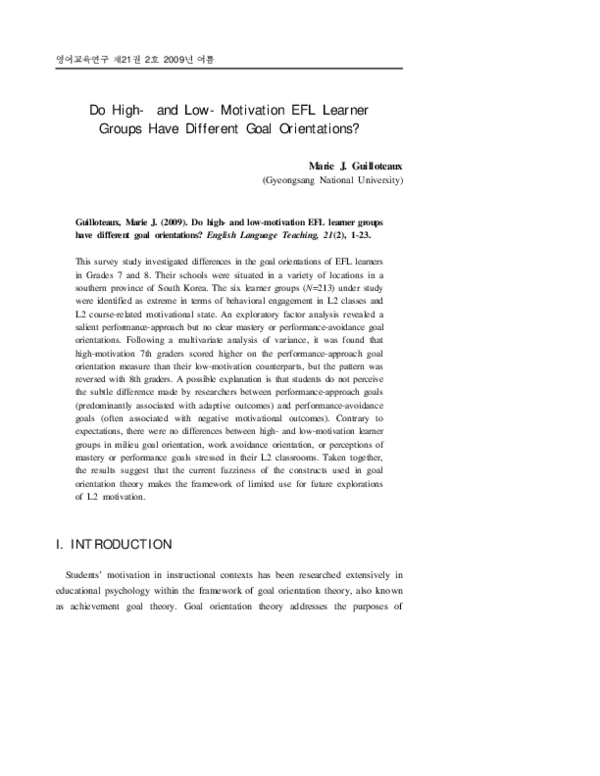 (PDF) Do High- and Low-Motivation EFL Learner Groups Have Different Goal Orientations?