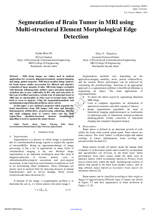 (PDF) Segmentation of Brain Tumor in MRI using Multi-structural Element ...