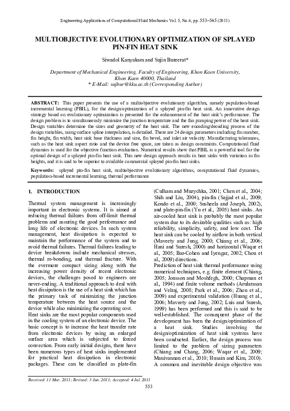 (PDF) Multiobjective Evolutionary Optimization of Splayed Pin-Fin Heat Sink