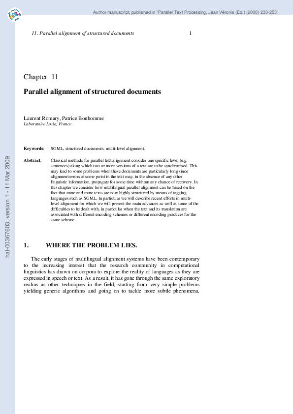 (PDF) Parallel alignment of structured documents