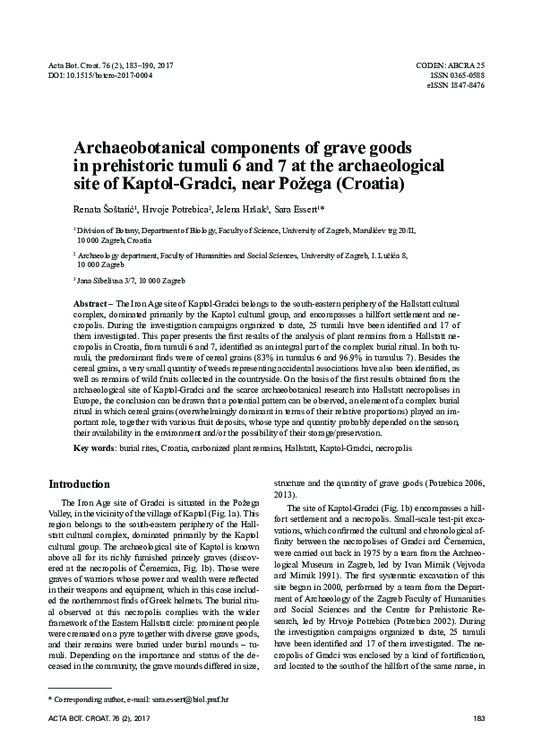 (PDF) Archaeobotanical components of grave goods in prehistoric tumuli ...