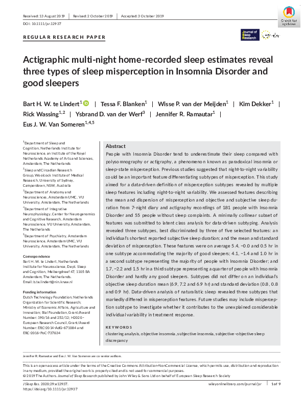 (PDF) Actigraphic multi‐night home‐recorded sleep estimates reveal ...