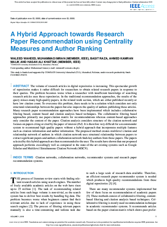 (PDF) A Hybrid Approach towards Research Paper Recommendation using ...