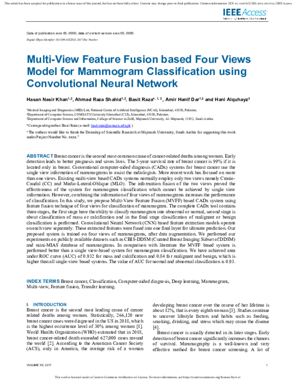 Pdf Multi View Feature Fusion Based Four Views Model For Mammogram Classification Using