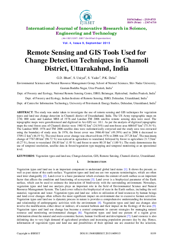 (PDF) Remote Sensing and GIS Tools Used for Change Detection Techniques ...
