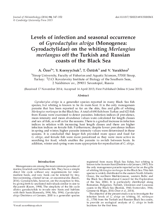 (PDF) Levels of infection and seasonal occurrence of Gyrodactylus ...