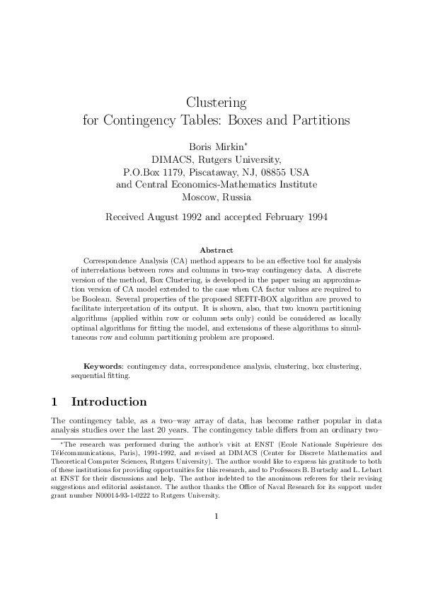Pdf Clustering For Contingency Tables Boxes And Partitions