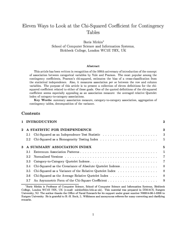 (PDF) Eleven Ways to Look at the Chi-Squared Coefficient for Contingency Tables