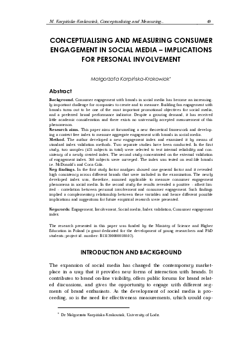 (PDF) Conceptualising and Measuring Consumer Engagement in Social Media – Implications for ...