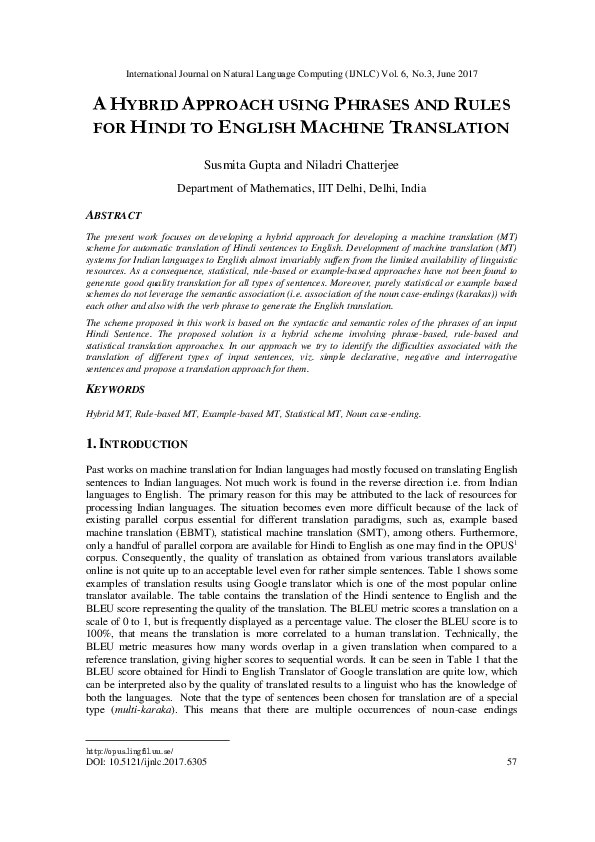 (PDF) A Hybrid Approach Using Phrases and Rules for Hindi to English ...