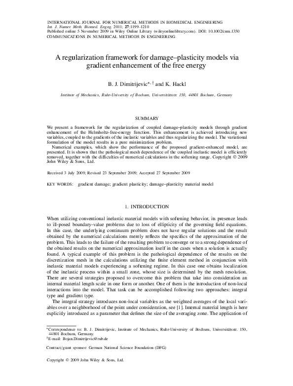 (PDF) A regularization framework for damage-plasticity models via gradient enhancement of the ...