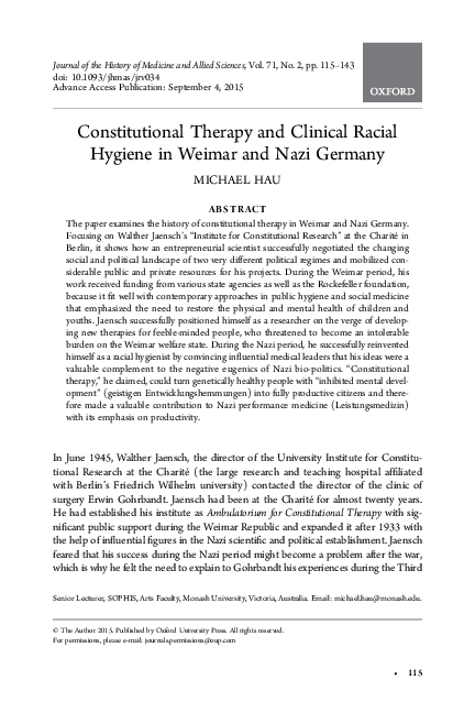 (PDF) Constitutional Therapy and Clinical Racial Hygiene in Weimar and ...