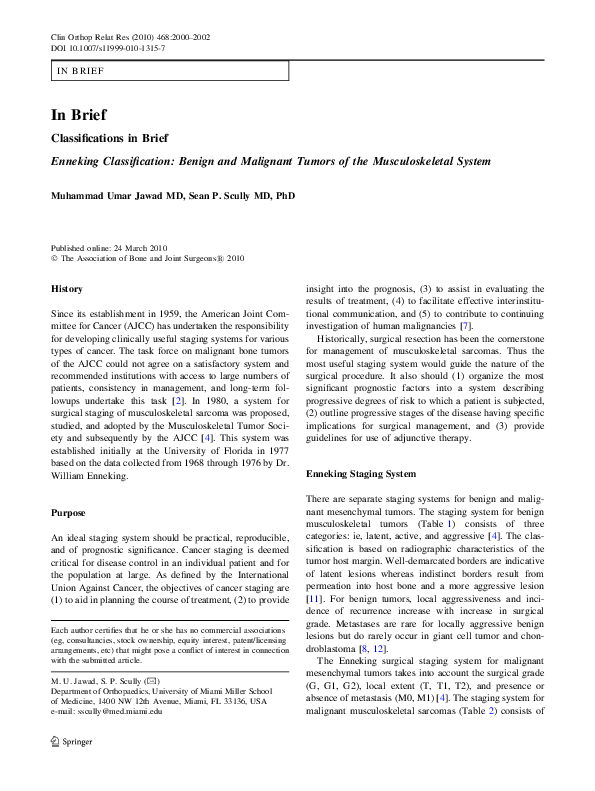 (PDF) In Brief: Classifications in Brief: Enneking Classification ...
