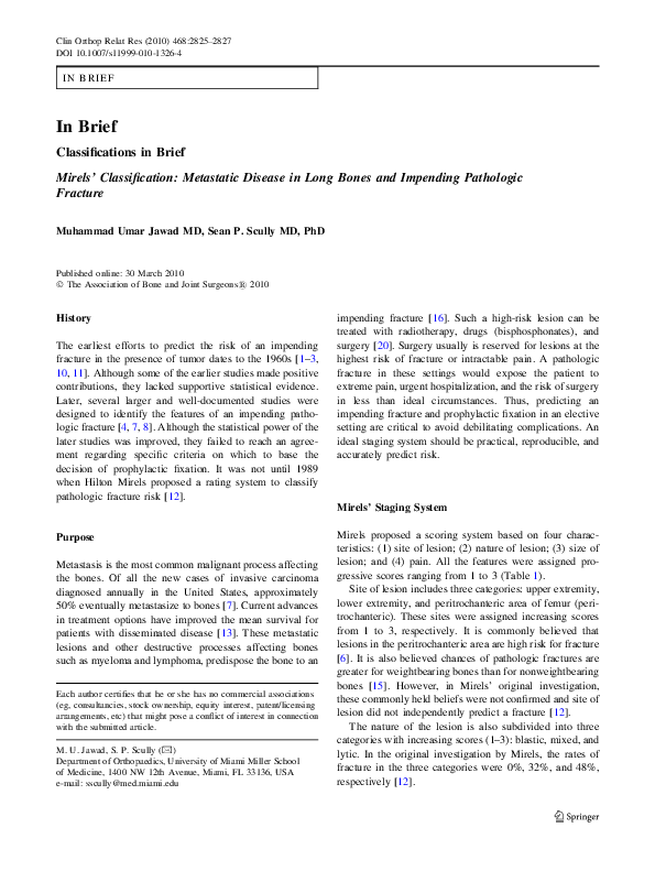 (PDF) In Brief: Classifications in Brief: Mirels’ Classification ...