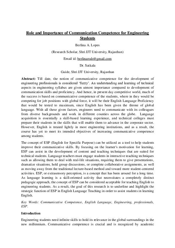 (PDF) Role and Importance of Communication Competence for Engineering ...