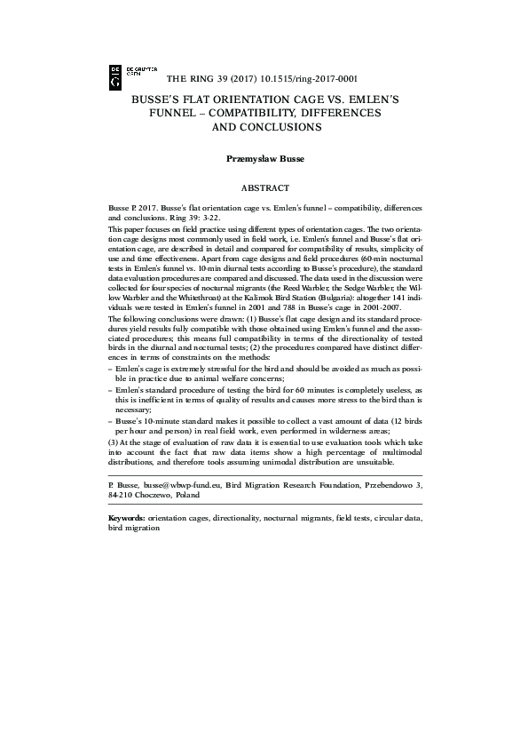 (PDF) Busse’s flat orientation cage vs. Emlen’s funnel – compatibility ...