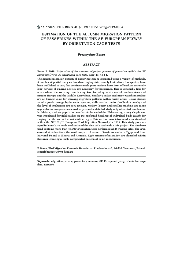(PDF) Estimation of the Autumn Migration Pattern of Passerines within ...