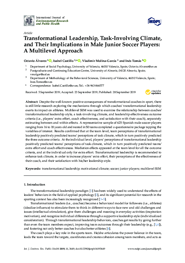 (PDF) Transformational Leadership, Task-Involving Climate, and Their ...