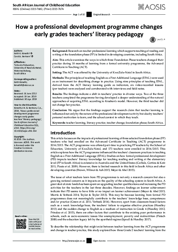 (PDF) How a professional development programme changes early grades ...