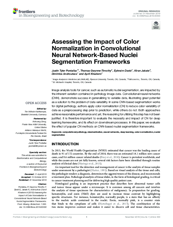 (PDF) Assessing the Impact of Color Normalization in Convolutional ...