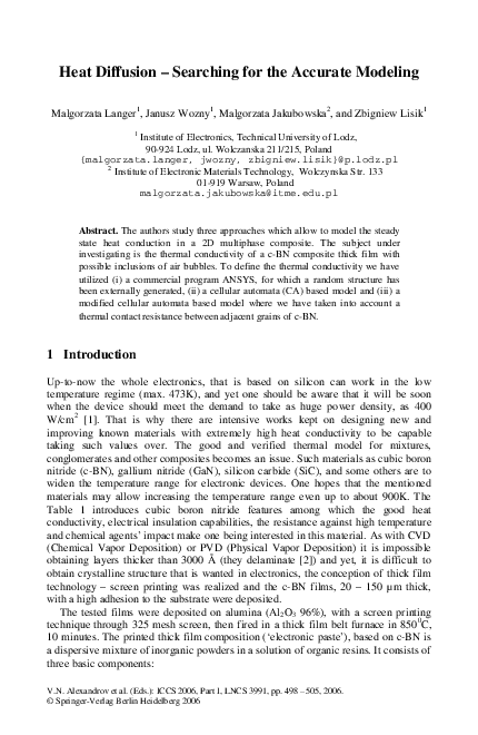 (PDF) Heat Diffusion – Searching for the Accurate Modeling