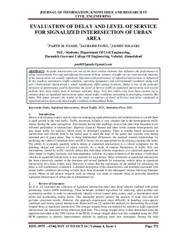 (PDF) EVALUATION OF DELAY AND LEVEL OF SERVICE FOR SIGNALIZED INTERESECTION OF URBAN AREA