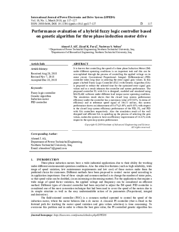 (PDF) Performance evaluation of a hybrid fuzzy logic controller based on genetic algorithm for ...