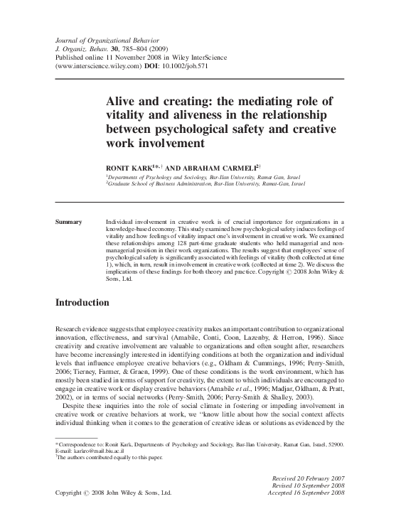 (PDF) Alive and creating: The mediating role of vitality and aliveness ...